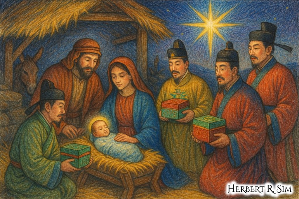 The Wise Men Visit Baby Jesus - Herbert R. Sim